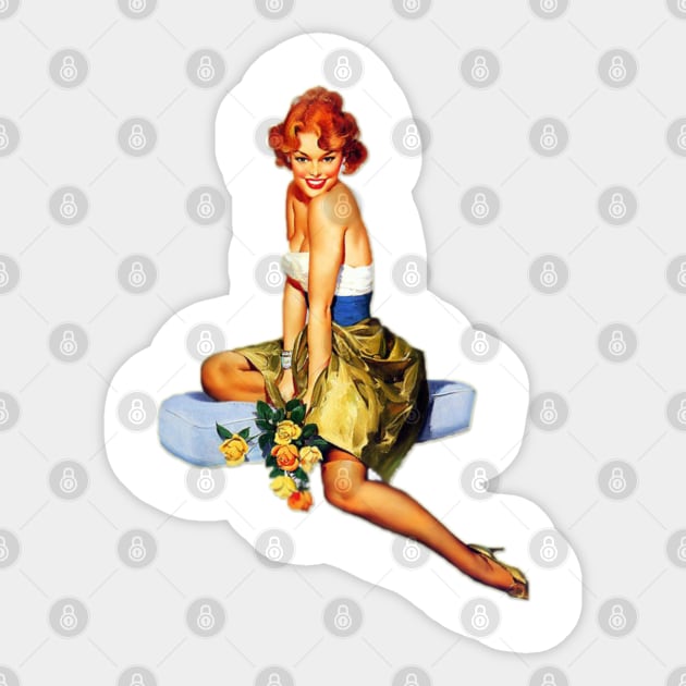 Pin Up Girl With Flowers Pin Up Girl Sticker Teepublic